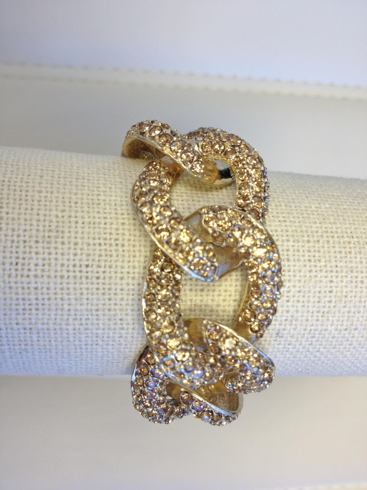 Rhinestone Encrusted Chainlink Bracelet Gold on Luulla